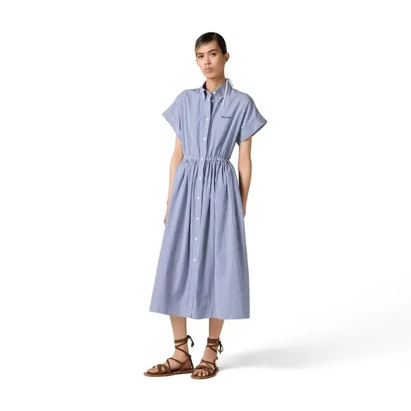 Miu Miu Vertical Stripe Poplin Midi Dress