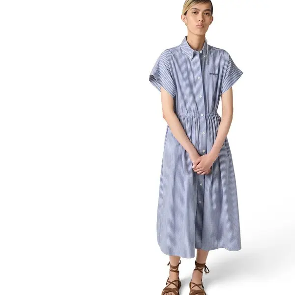Miu Miu Vertical Stripe Poplin Midi Dress