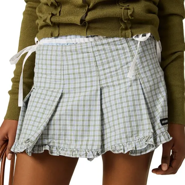 Miu Miu Pleated Checked Mini Skirt