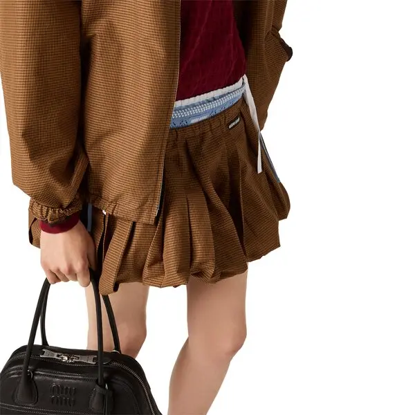 Miu Miu Pleated Gingham Check Mini Skirt - Caramel