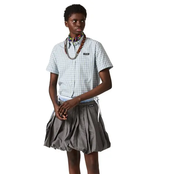 Miu Miu Checked Poplin Shirt - White/sage Green