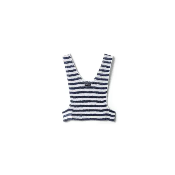 Miu Miu Striped Knit Cropped Top With Jacquard Logo - Blue/white