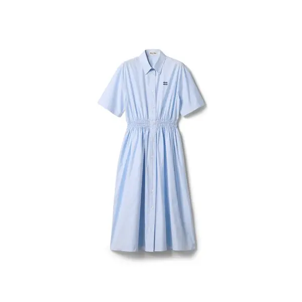 Miu Miu Gingham Check Shirt Dress With Embroidered Logo