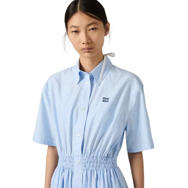 Miu Miu Gingham Check Shirt Dress With Embroidered Logo