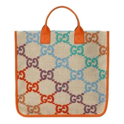 Gucci Rainbow Gradient Logo Flax Tote - Orange