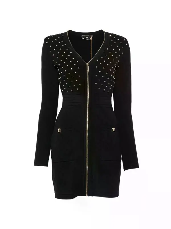 Elisabetta Franchi Stud-embellished Diamond-quilted Mini Dress - Black