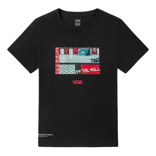 VANS Off The Wall" Graphic Print Short Sleeve Crewneck T-shirt - Black