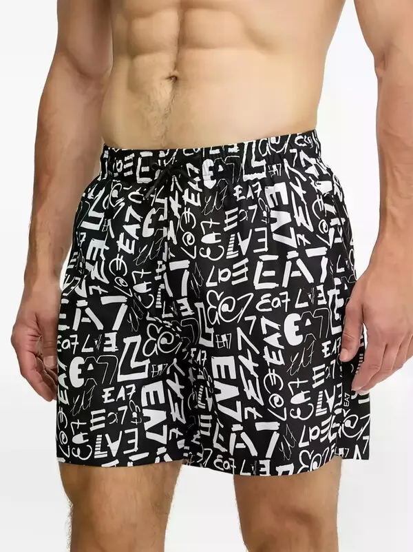 EA7 Graphic Print Swim Shorts - Black