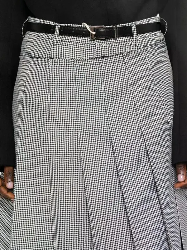 Comme Des Garçons Pleated Check Midi Skirt