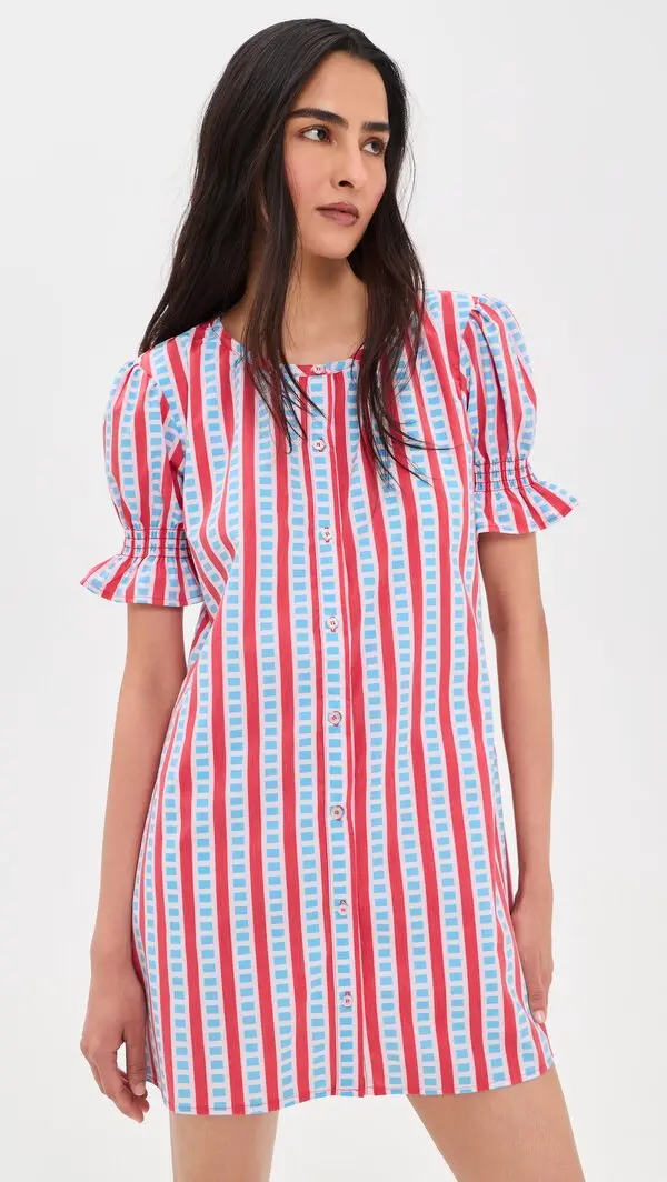 Addison Bay Striped Puff Sleeve Sailor Dress