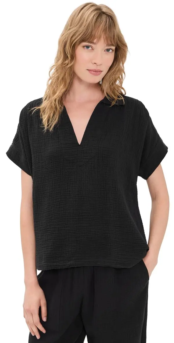 Faherty Brand Dune Cotton Gauze Zoe Top - Black
