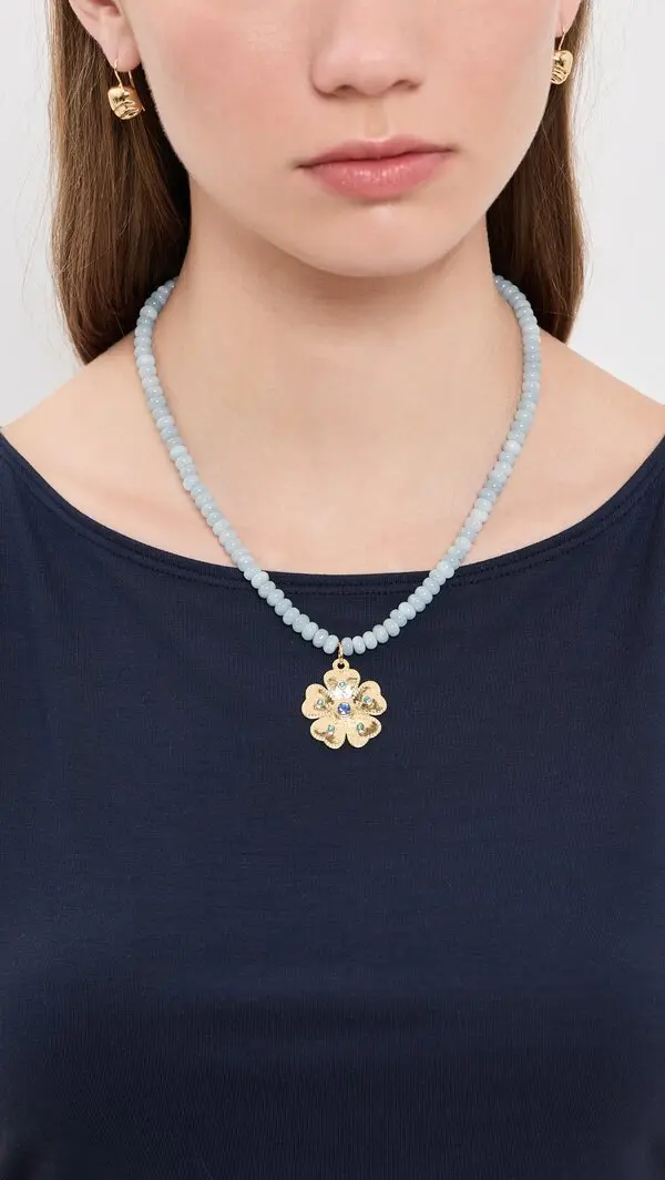 LOGAN TAY Beaded Gold Flower Necklace