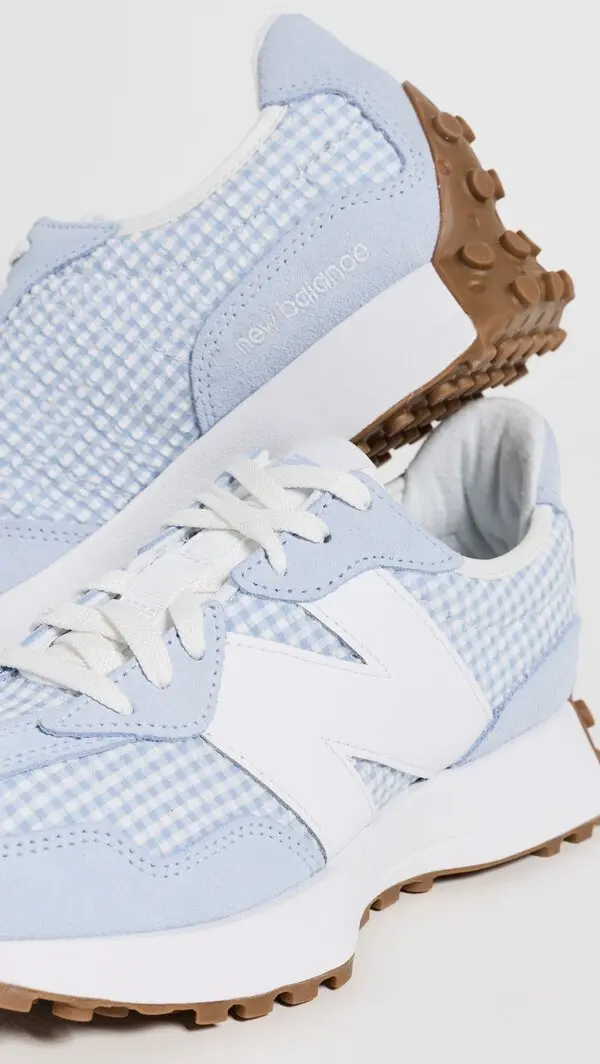 NEW BALANCE 327 Sneakers With Gingham Seersucker Trim - Blue/white