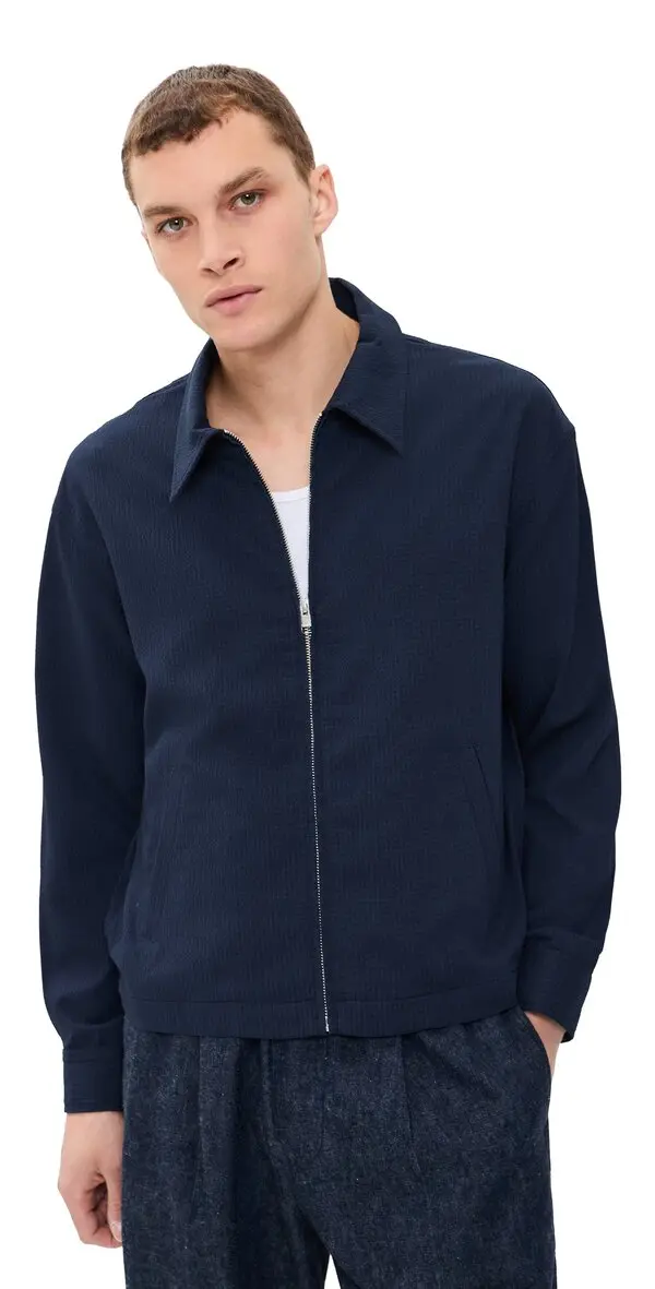 FRAME Seersucker Blouson Jacket - Navy