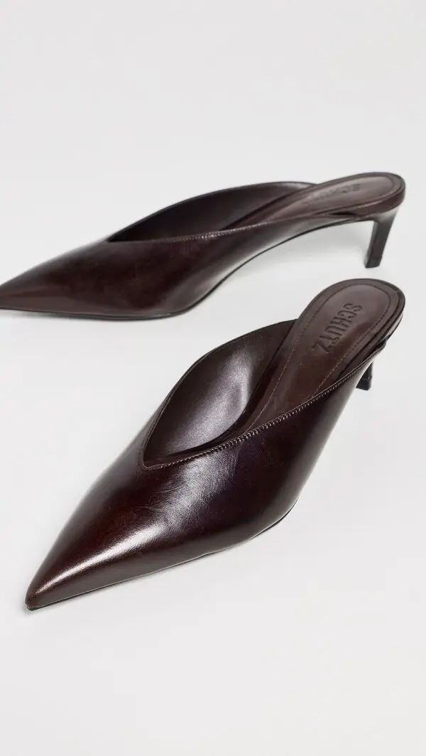 Schutz Loren Mid Mules - Dark Brown
