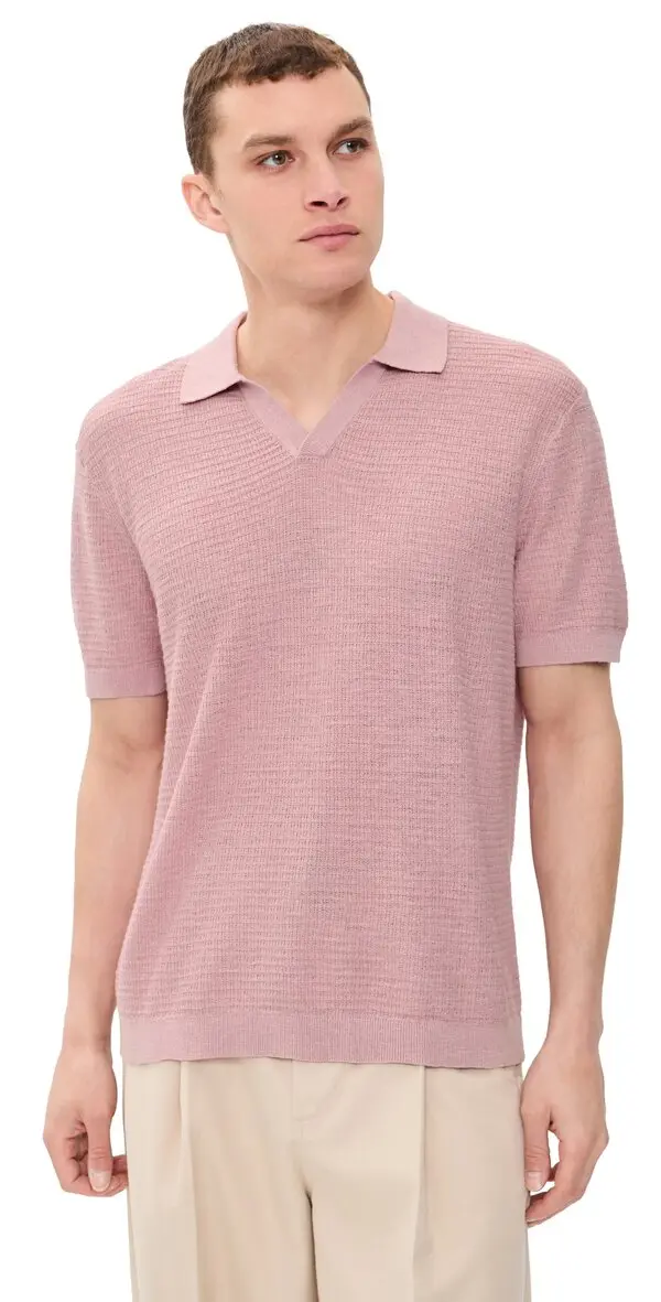 Theory Brenan Polo In Pacific Linen - Chalk Pink