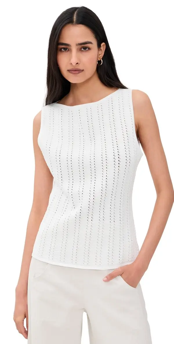 Theory Texture Boat Neck Top - White - 100