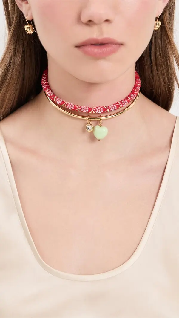 LOGAN TAY Fabric Stacked Collar Necklace With Heart Charm