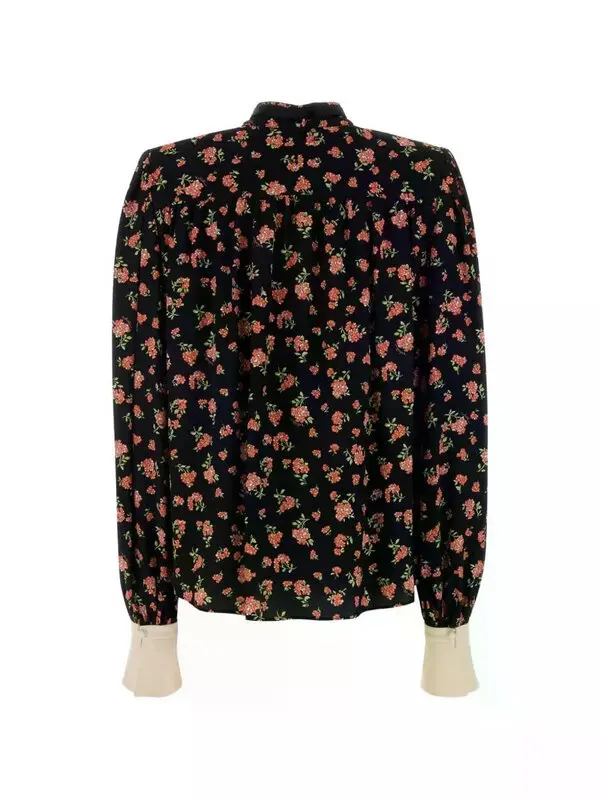 Valentino Garavani Floral Print Pleated Shirt - Black