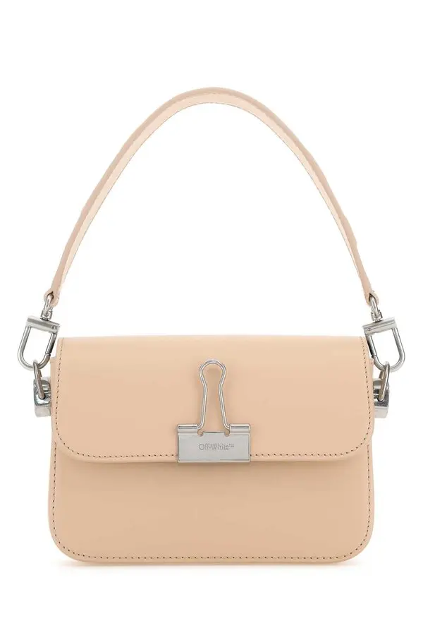 Off-White Light Leather Small Plain Binder Handbag - Pink