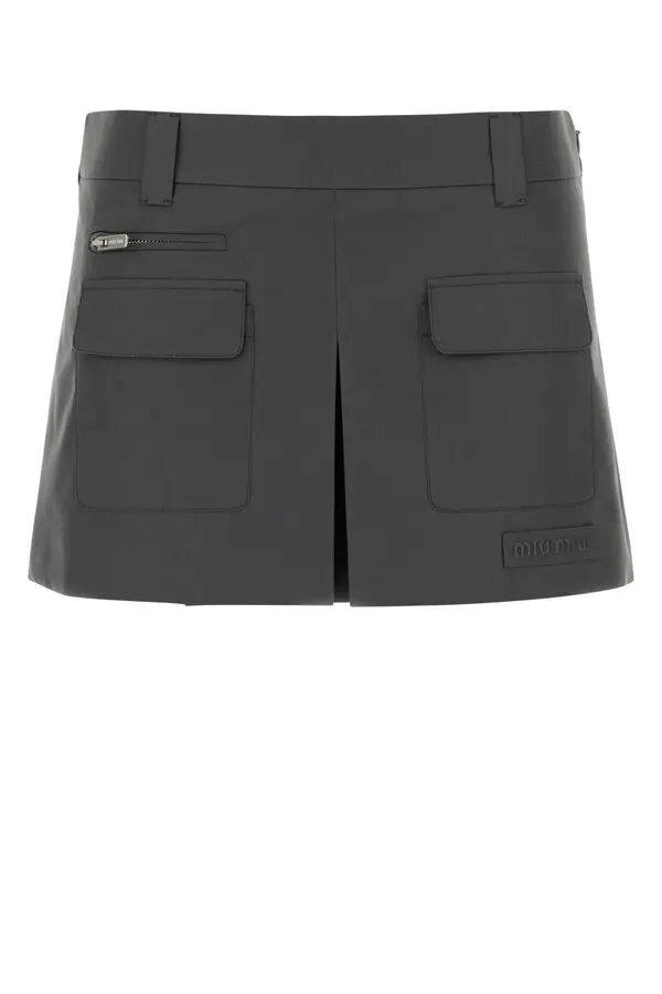 Miu Miu Poplin Mini Skirt - Gray