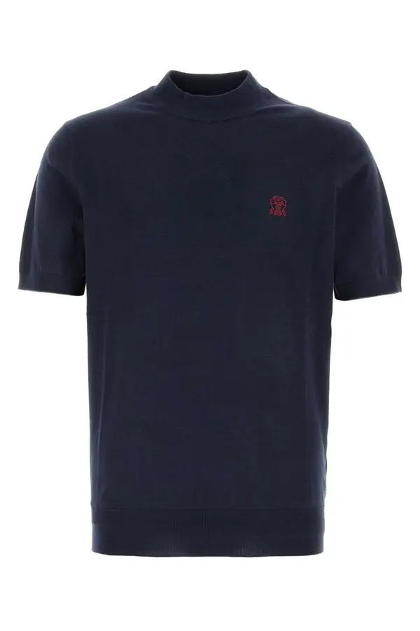 Brunello Cucinelli Navy Knit T-shirt - Blue