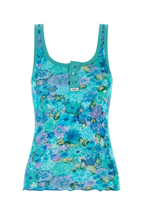 Chloé Printed Stretch Cotton Tank Top - Multicolor