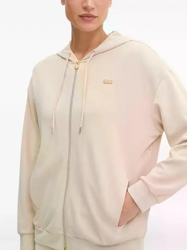 EA7 Logo Plaque Zip-up Hoodie - Neutrals