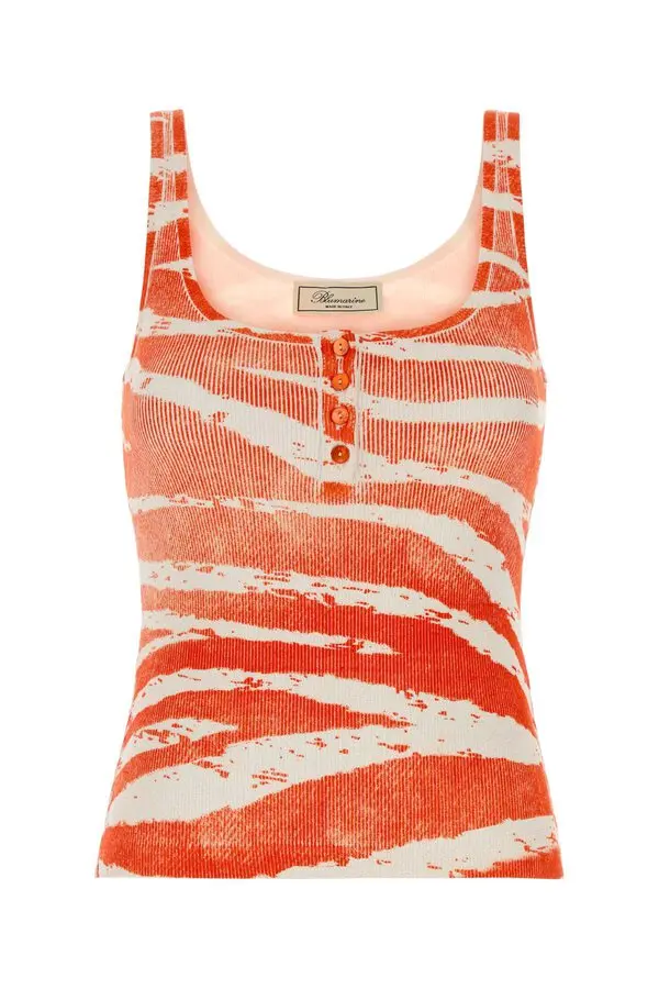 Blumarine Printed Stretch Cotton Tank Top - Multicolor