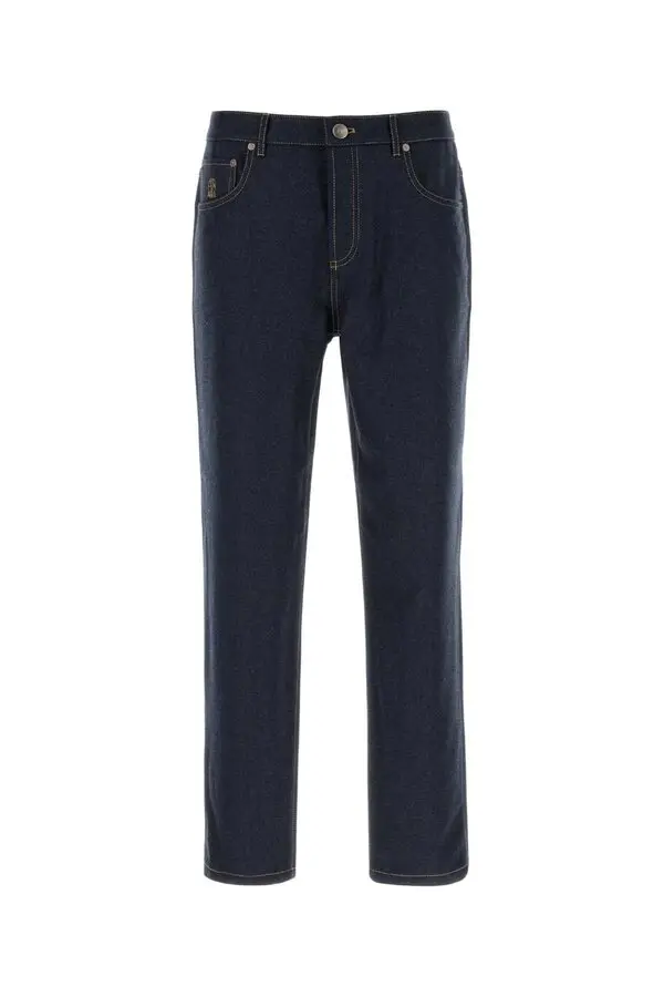 Brunello Cucinelli Dark Felt Straight Leg Trousers - Blue