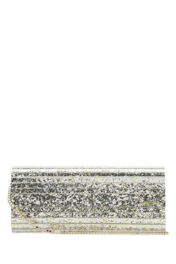 JIMMY CHOO Embellished Acrylic Sweetie Clutch - Silver