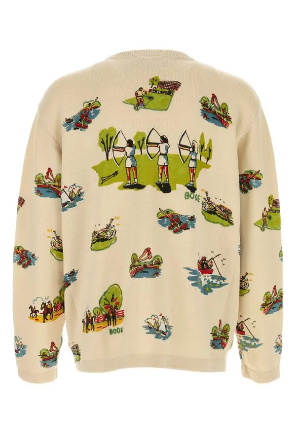 BODE Embroidered Wool Blend Cardigan