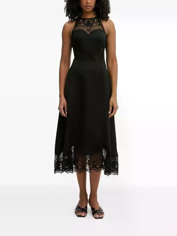 TWINSET Crochet Trim Sleeveless Midi Dress - Black