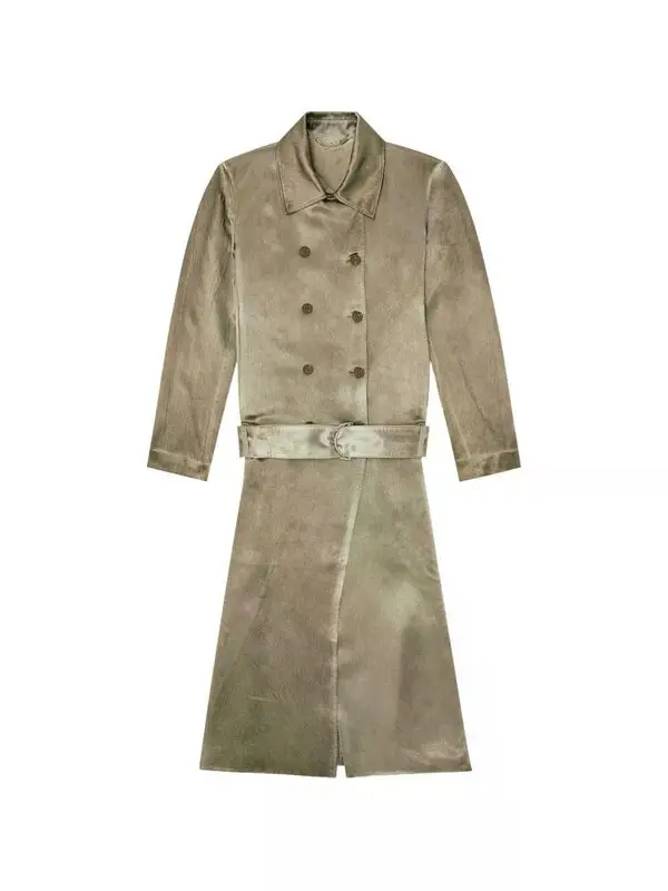 DIESEL® Wrinkled Satin Trench Coat - Green