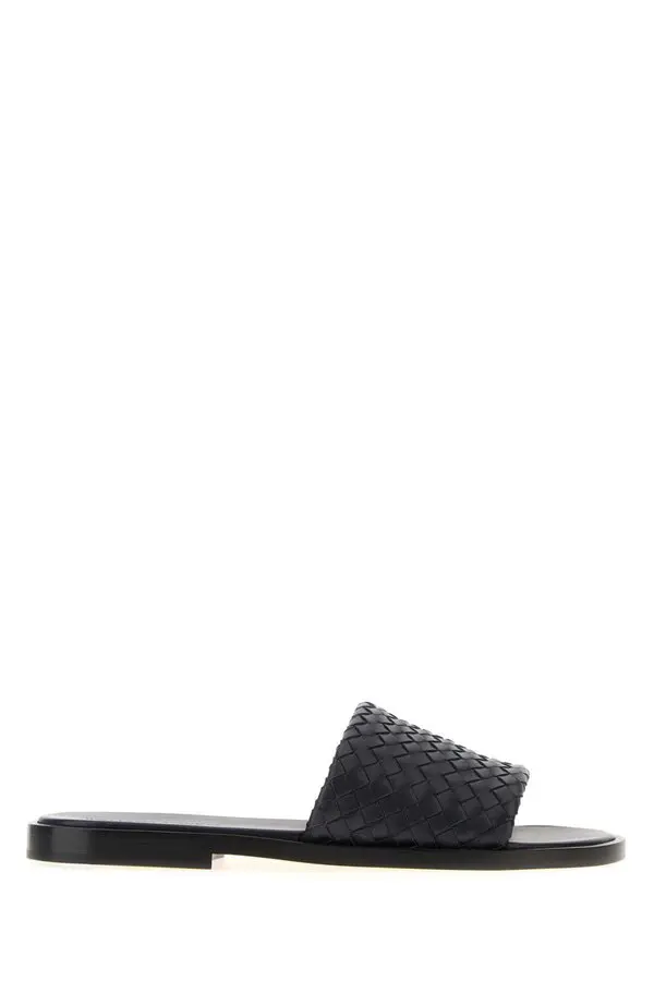 Bottega Veneta Slate Nappa Leather Elio Slippers - Black