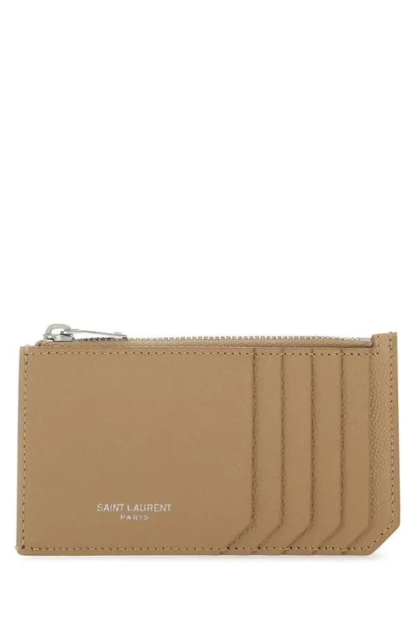 Saint Laurent Biscuit Leather Card Holder - Brown