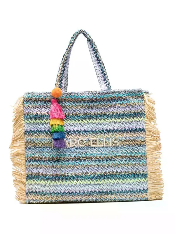 MARC ELLIS Woven Tote Bag With Fringe Trim