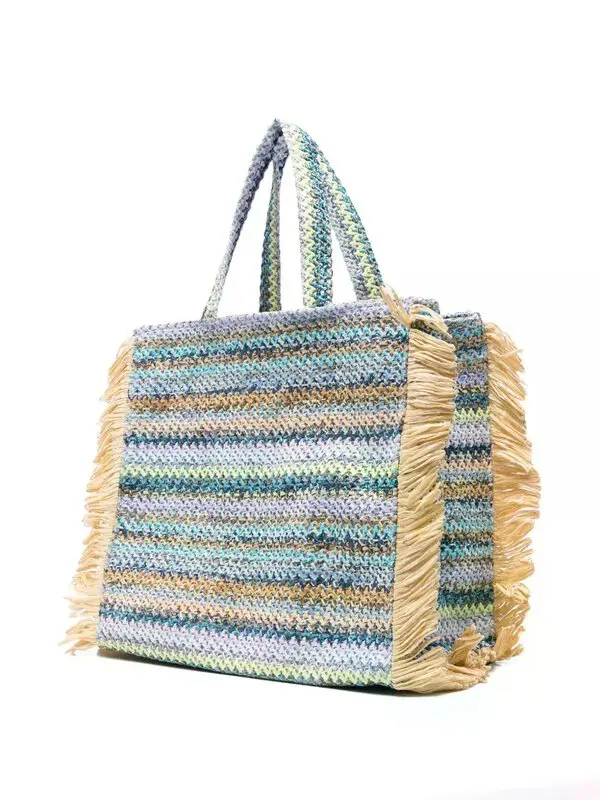 MARC ELLIS Woven Tote Bag With Fringe Trim