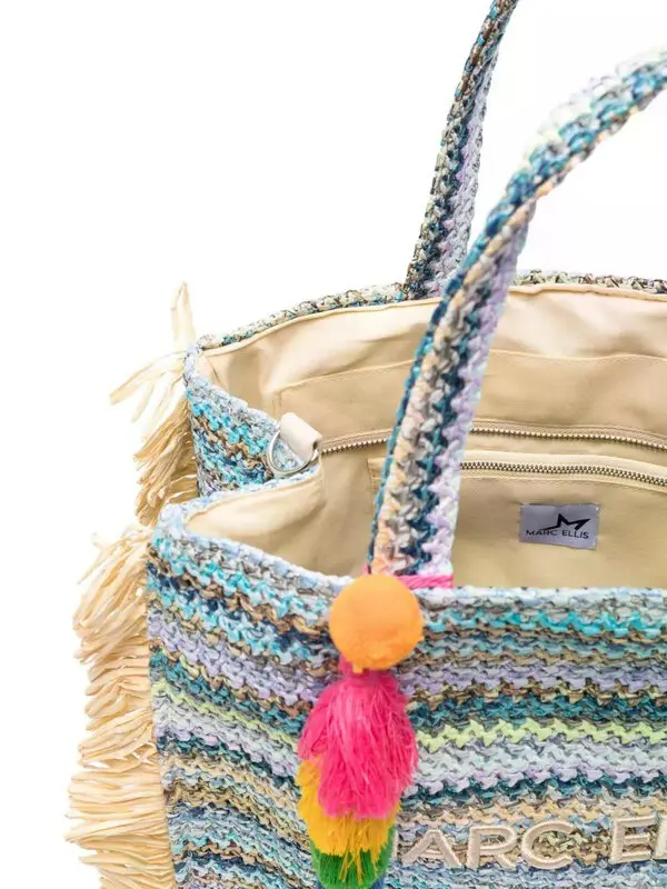 MARC ELLIS Woven Tote Bag With Fringe Trim