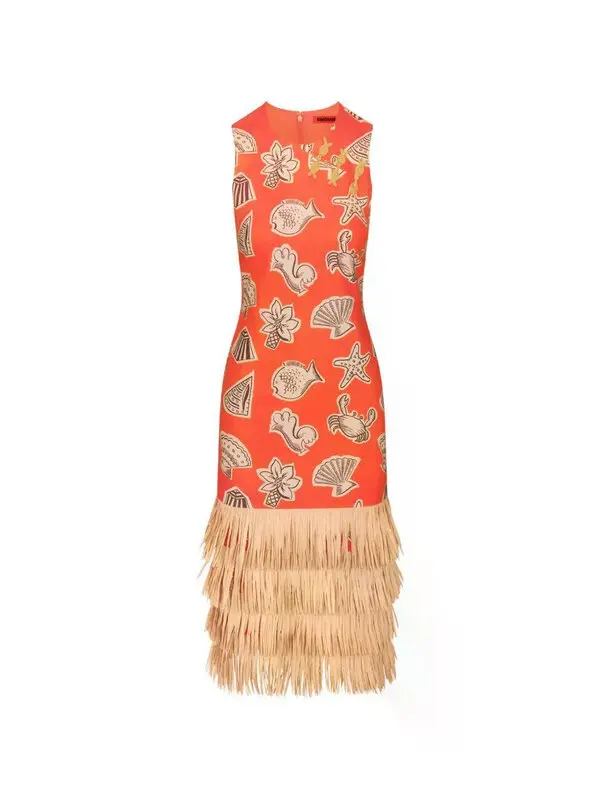 SIMONMILLER Jooni Fringed Sea-print Midi Dress - Orange