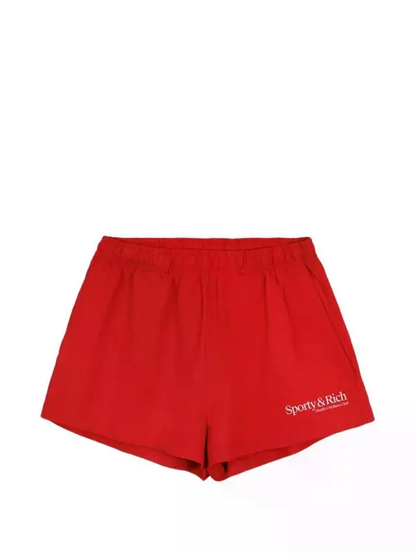 SPORTY & RICH Cotton Logo Print Shorts - Red