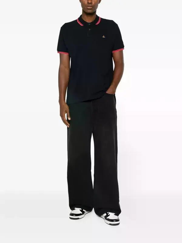 VIVIENNE WESTWOOD Classic Embroidered-detail Cotton Polo Shirt - Blue