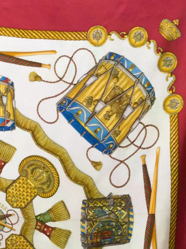 Hermès 1989 Les Tambours Silk Scarf