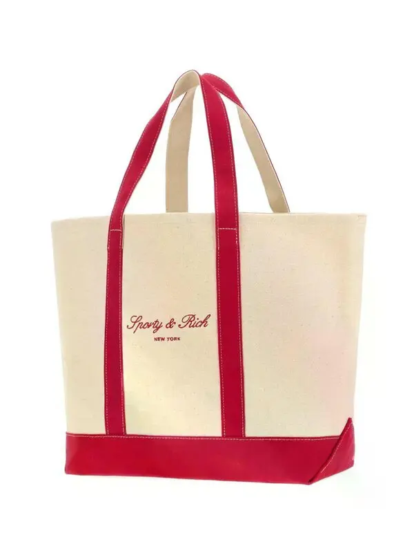 SPORTY & RICH Logo Print Tote Bag - Neutrals
