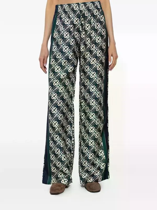 Casablanca Monogram Print Silk Trousers