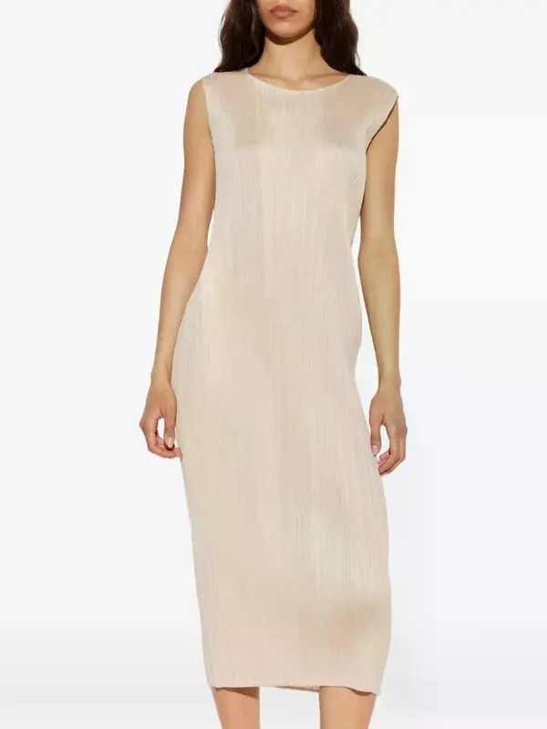 Issey Miyake Cream Pleated Midi Dress