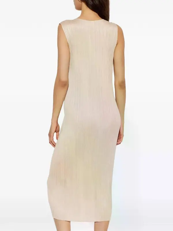 Issey Miyake Cream Pleated Midi Dress