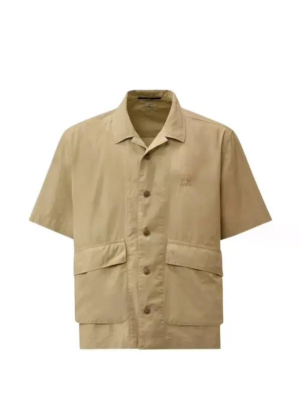 C.P. COMPANY Logo-embroidered Flap-pocket Shirt - Neutrals