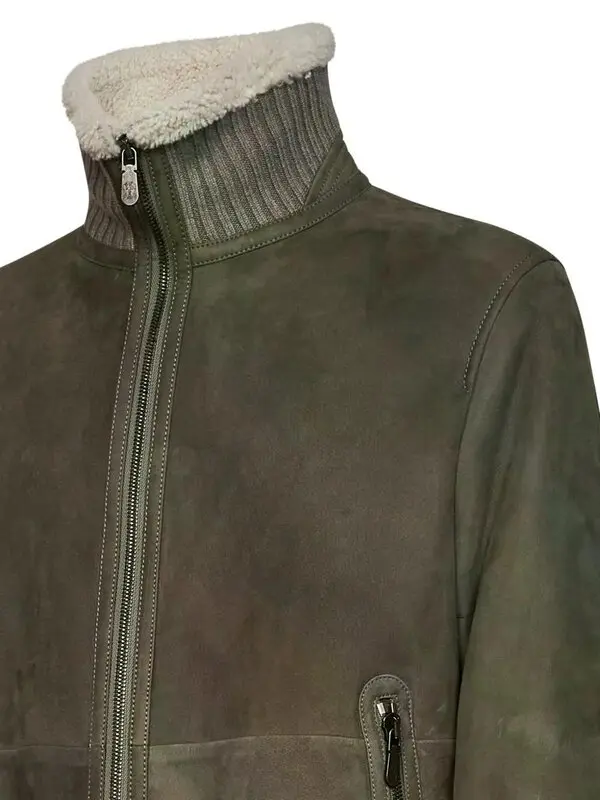 Brunello Cucinelli Shearling-lined Ribbed-knit Jacket - Green