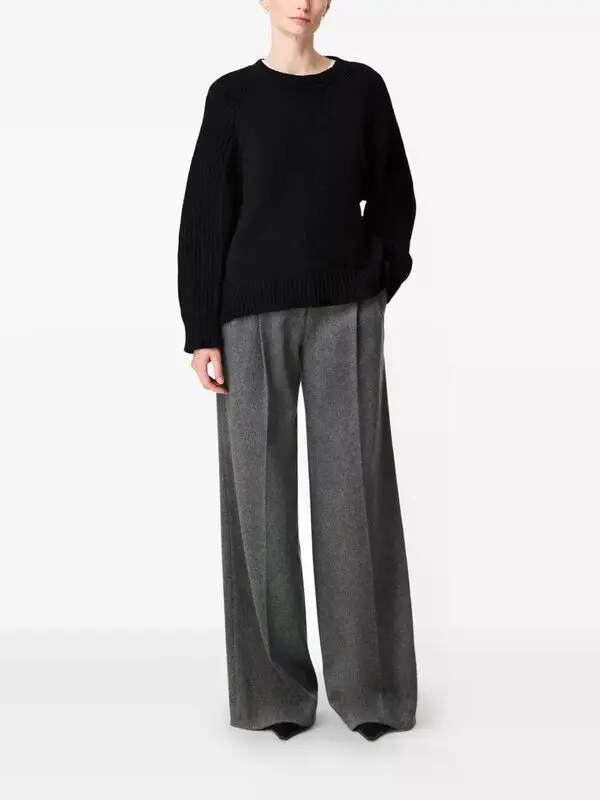 Another Tomorrow Ribbed Knit Raglan Sleeve Sweater - Black